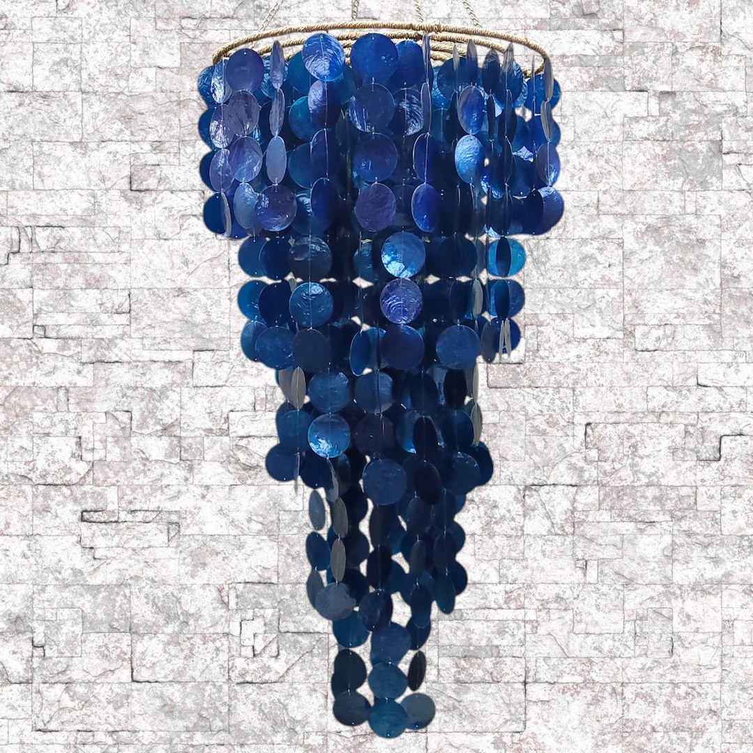 Handmade Capiz Chandelier Lighting Pendant, Capiz Lamp Shade & Blue ...