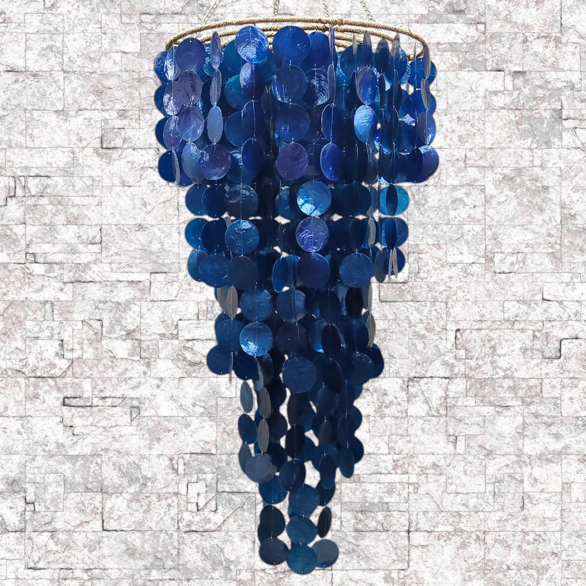 Handmade Capiz Chandelier Lighting Pendant, Capiz Lamp Shade & Blue ...