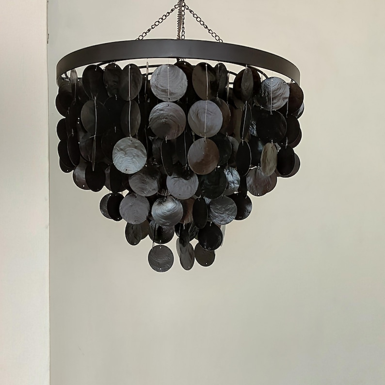Black Capiz Lamp Shade, Capiz Shell Chandelier, Capiz Ceiling Light for ...