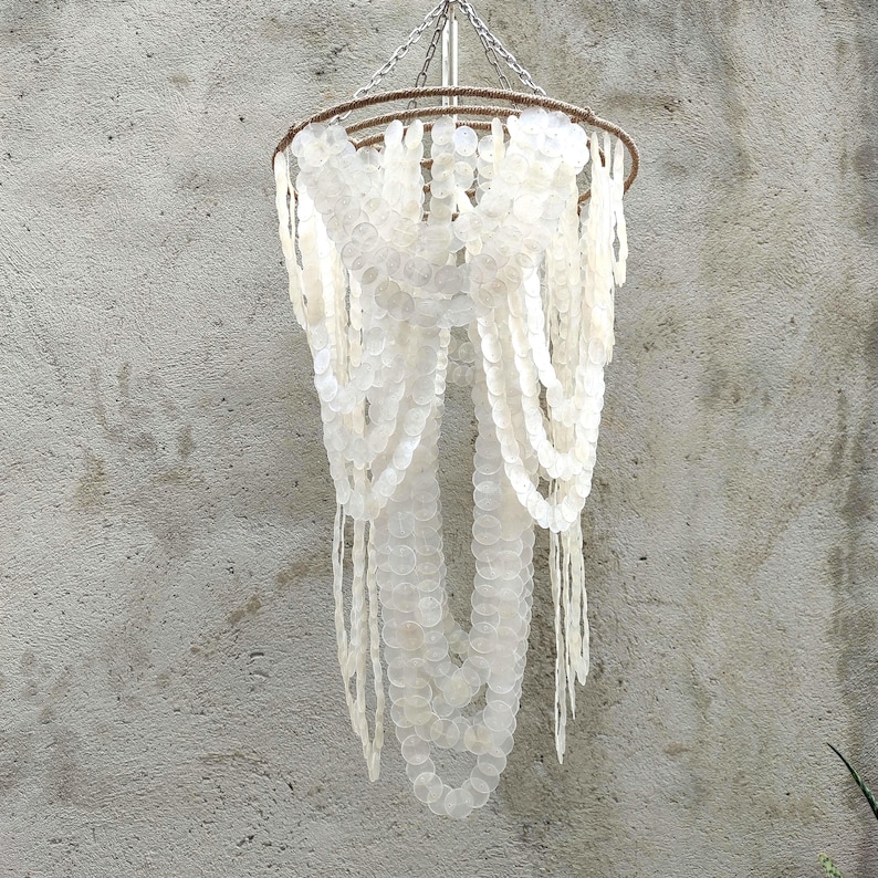 Capiz Shell Chandelier: Natural Coastal Lighting, 30cm Lamp Shade - Etsy