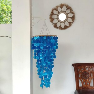 Blue Capiz Shell Chandelier: Boho Coastal Lighting Pendant - Etsy