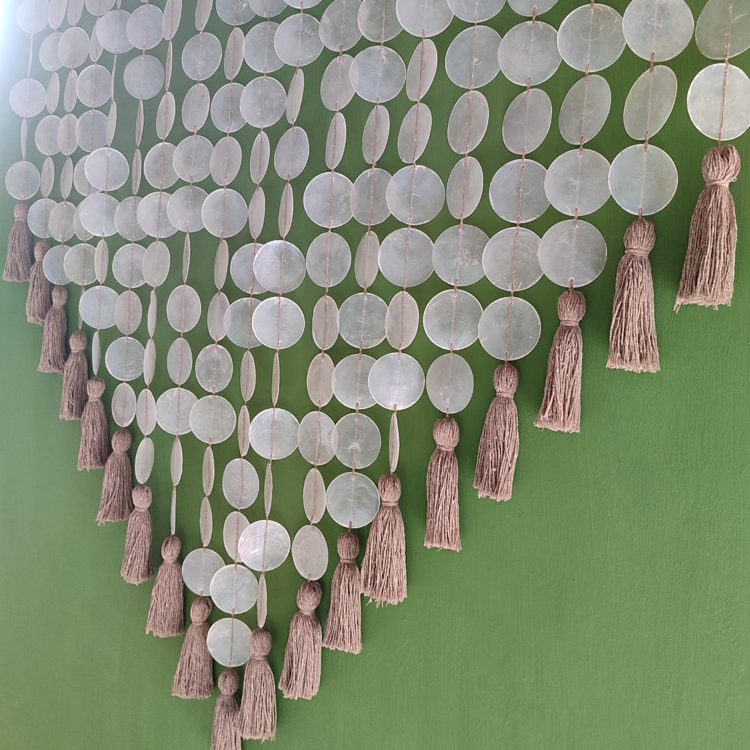 Capiz Wall Hanging With Brown Cotton Tassel for Boho Decor: Tropical ...