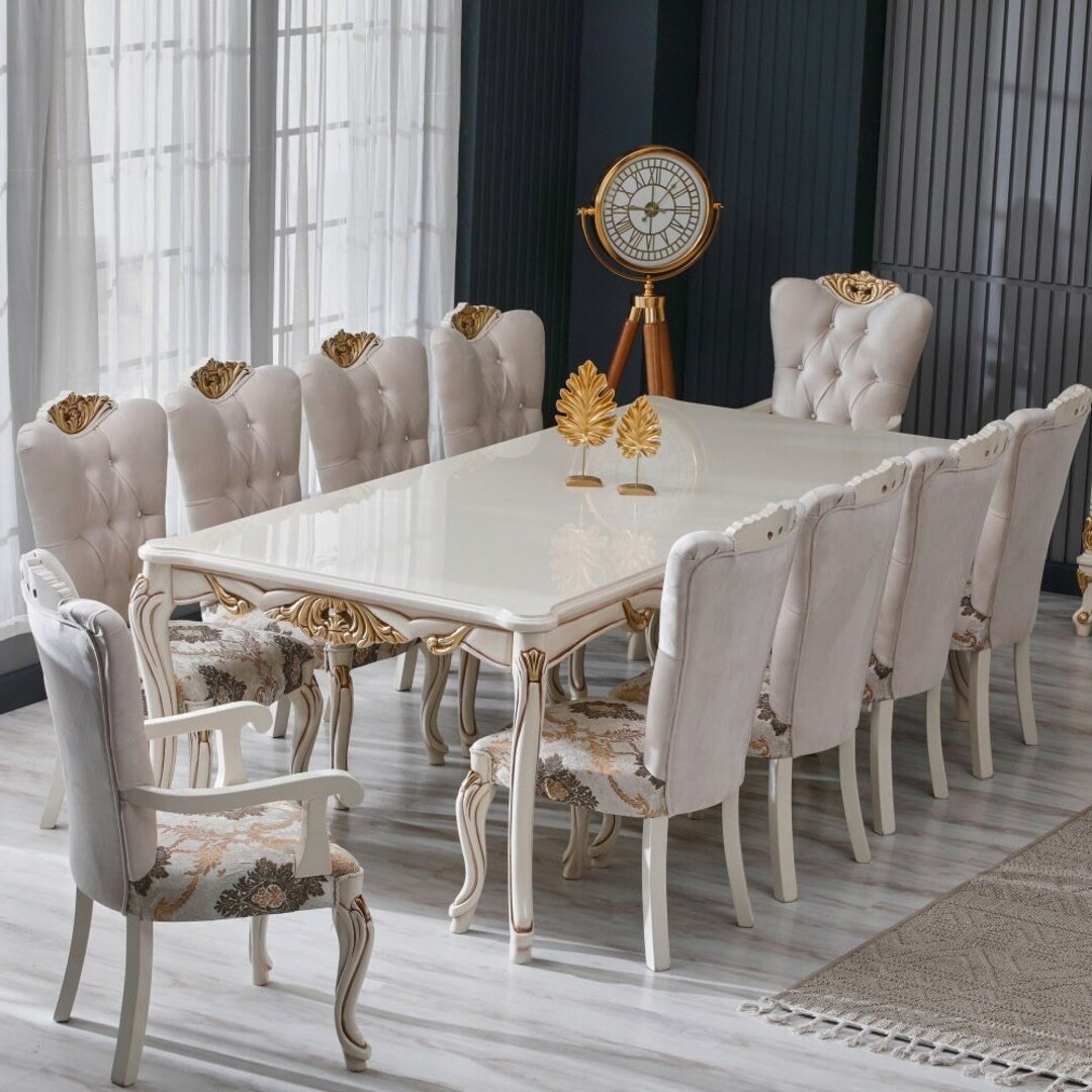 Traditional Dining Table Set, Solid Wood Dining Table, Luxury Dining ...