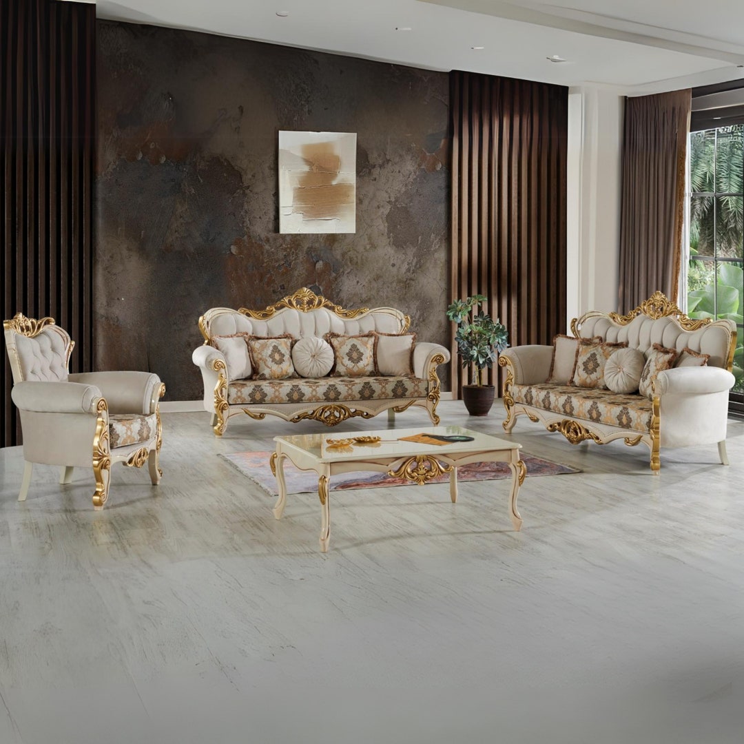 Victorian Style Living Room Set, 3 Piece Handcrafted Living Room Set ...