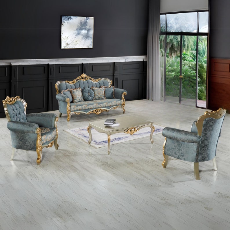 3 Piece Handmade Living Room Set, Traditional Living Room Set, Luxury ...