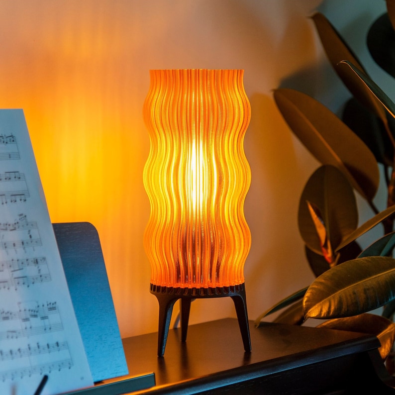 Wavy Amber Table Lamp: Recycled Plastic 3D Printed Design - Etsy