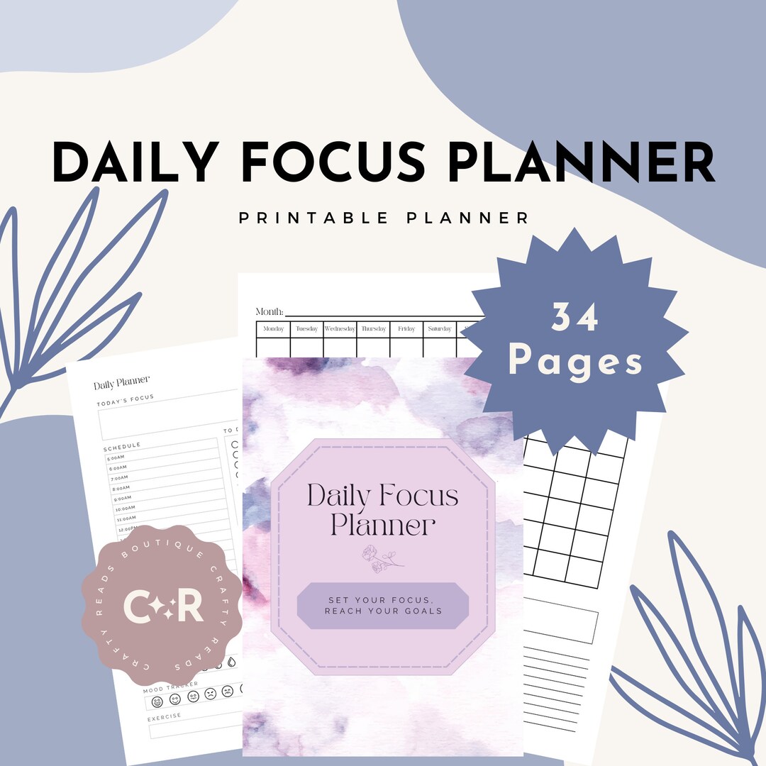 Printable Daily Focus Planner - PDF With Monthly Calendar and Daily ...