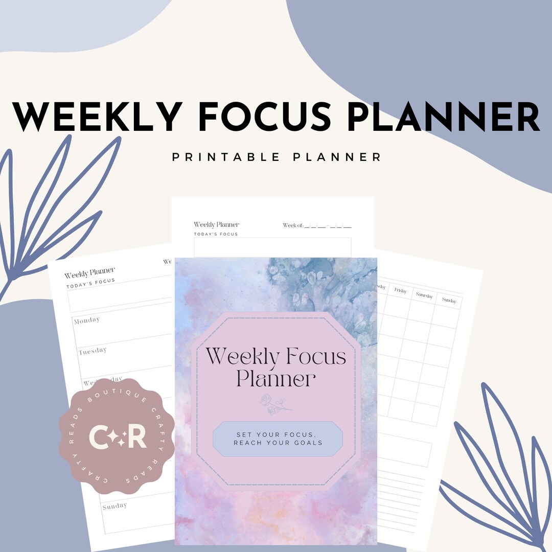 Printable Weekly Focus Planner - PDF With Monthly Calendar and Weekly ...