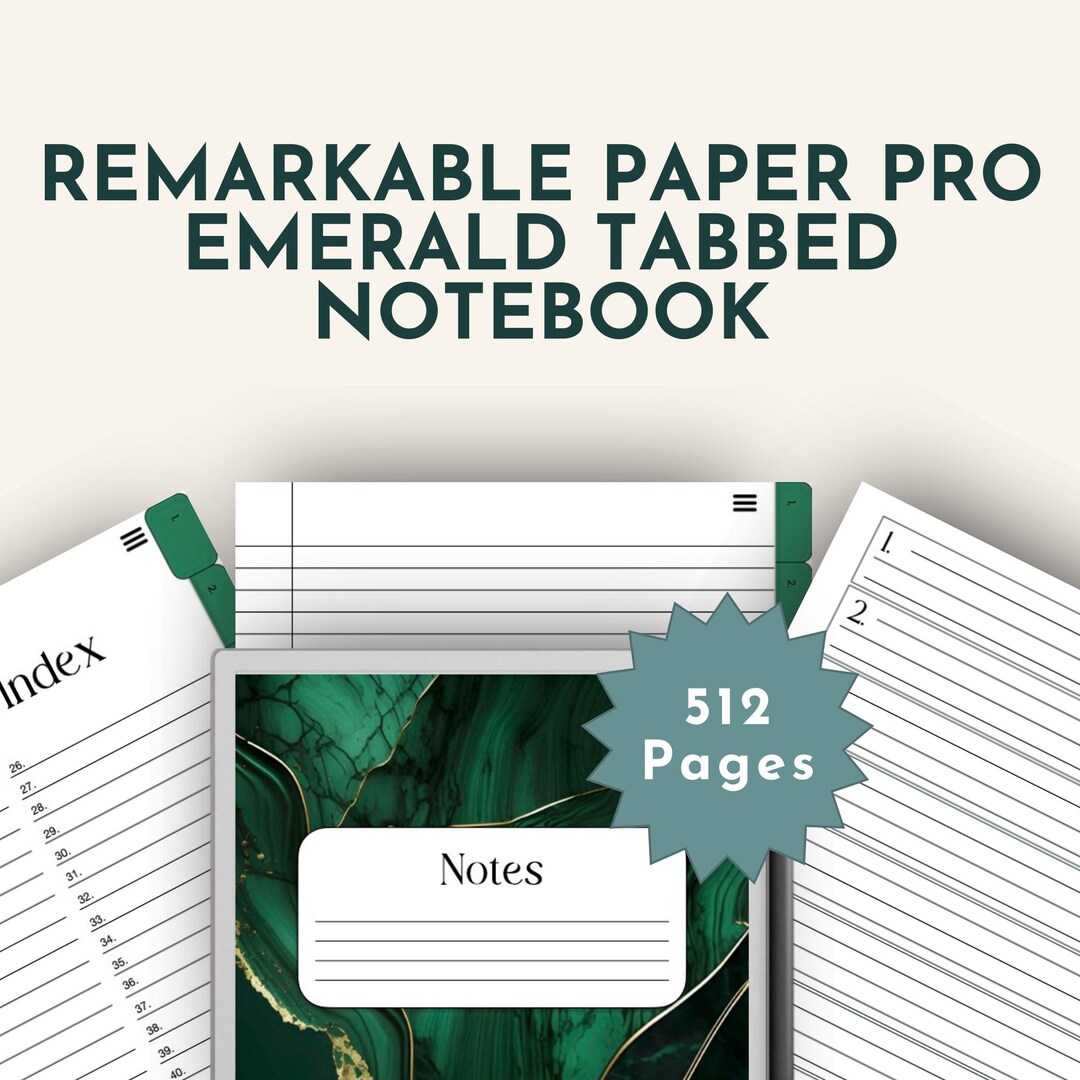 Remarkable Paper Pro Emerald Tabbed Notebook - Hyperlinked Notebook to ...