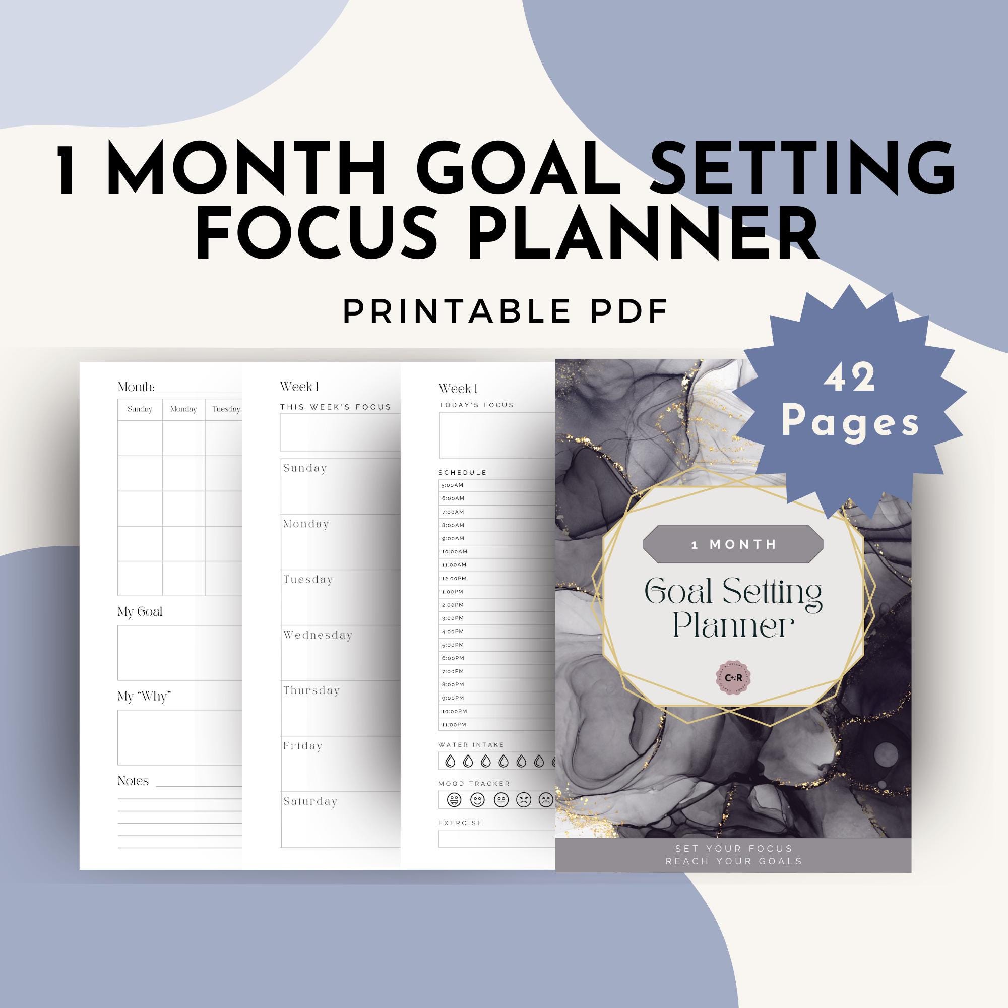 1 Month Goal Setting Focus Planner - Printable PDF (US Letter, A5, A4 ...