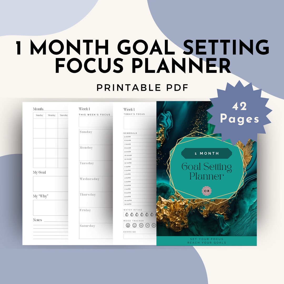 1 Month Goal Setting Focus Planner - Printable PDF (US Letter, A5, A4 ...
