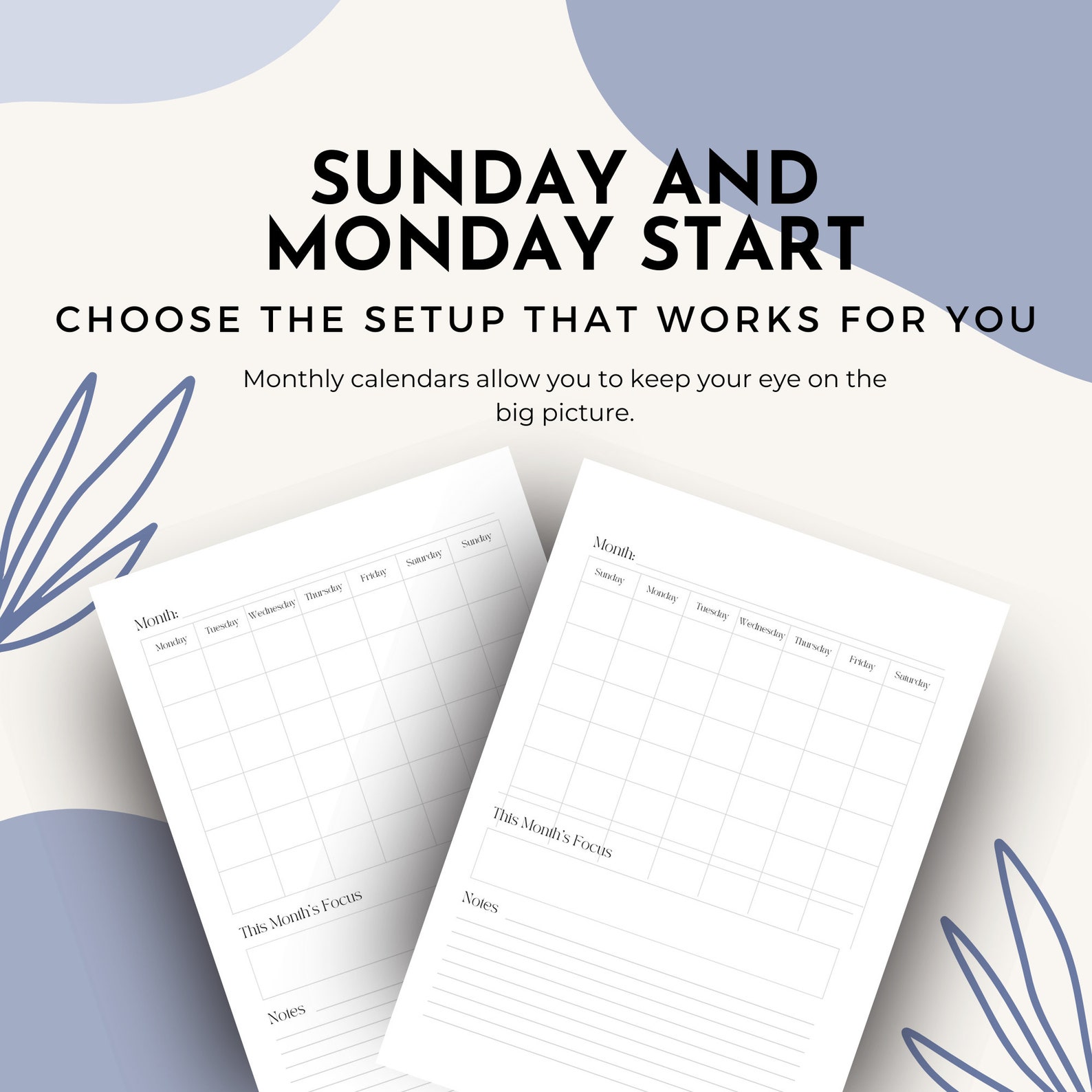 Printable Weekly Focus Planner - PDF With Monthly Calendar and Weekly ...