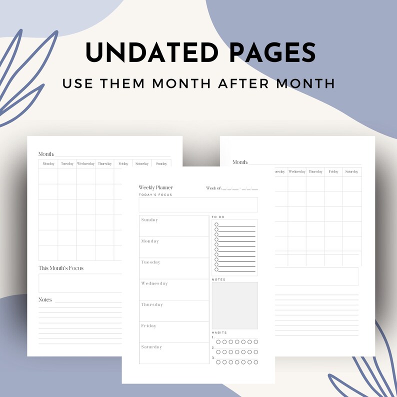 Printable Weekly Focus Planner - PDF With Monthly Calendar and Weekly ...