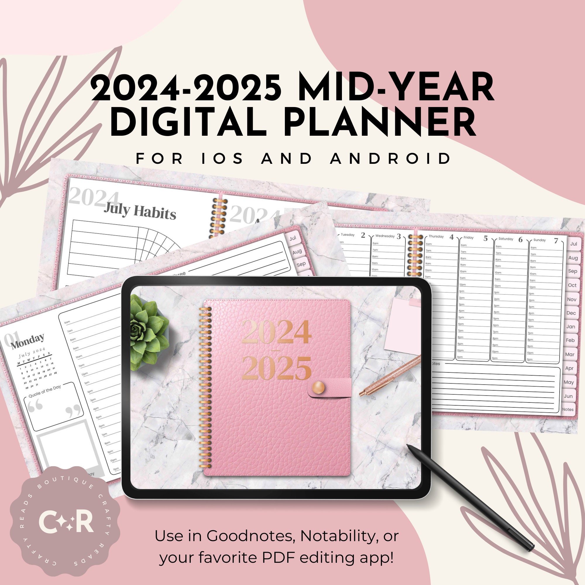 Mid-year Digital Planner 2024-2025 Dated July Through June With Yearly ...
