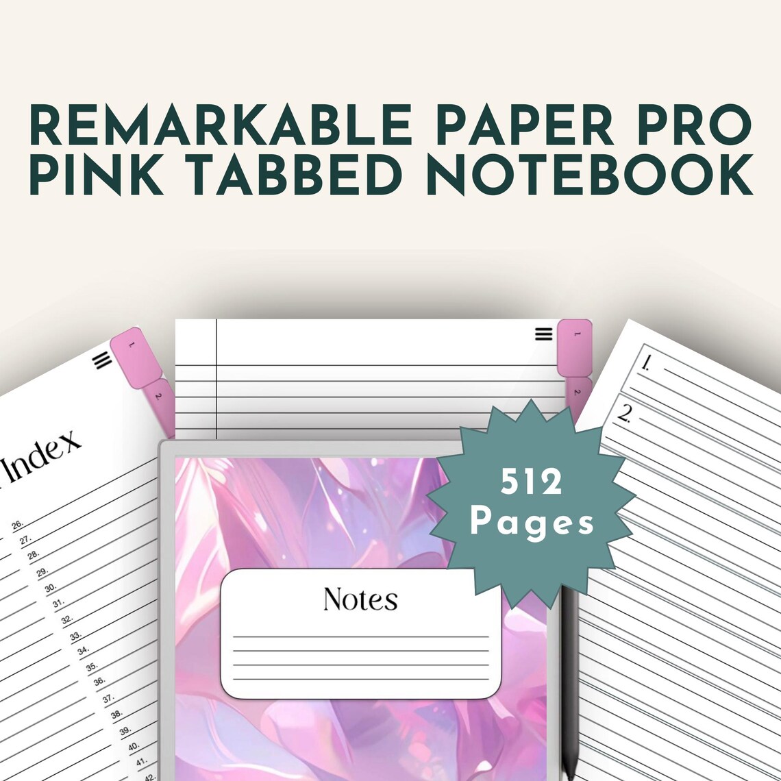 Remarkable Paper Pro Pink Tabbed Notebook - Hyperlinked Notebook to ...