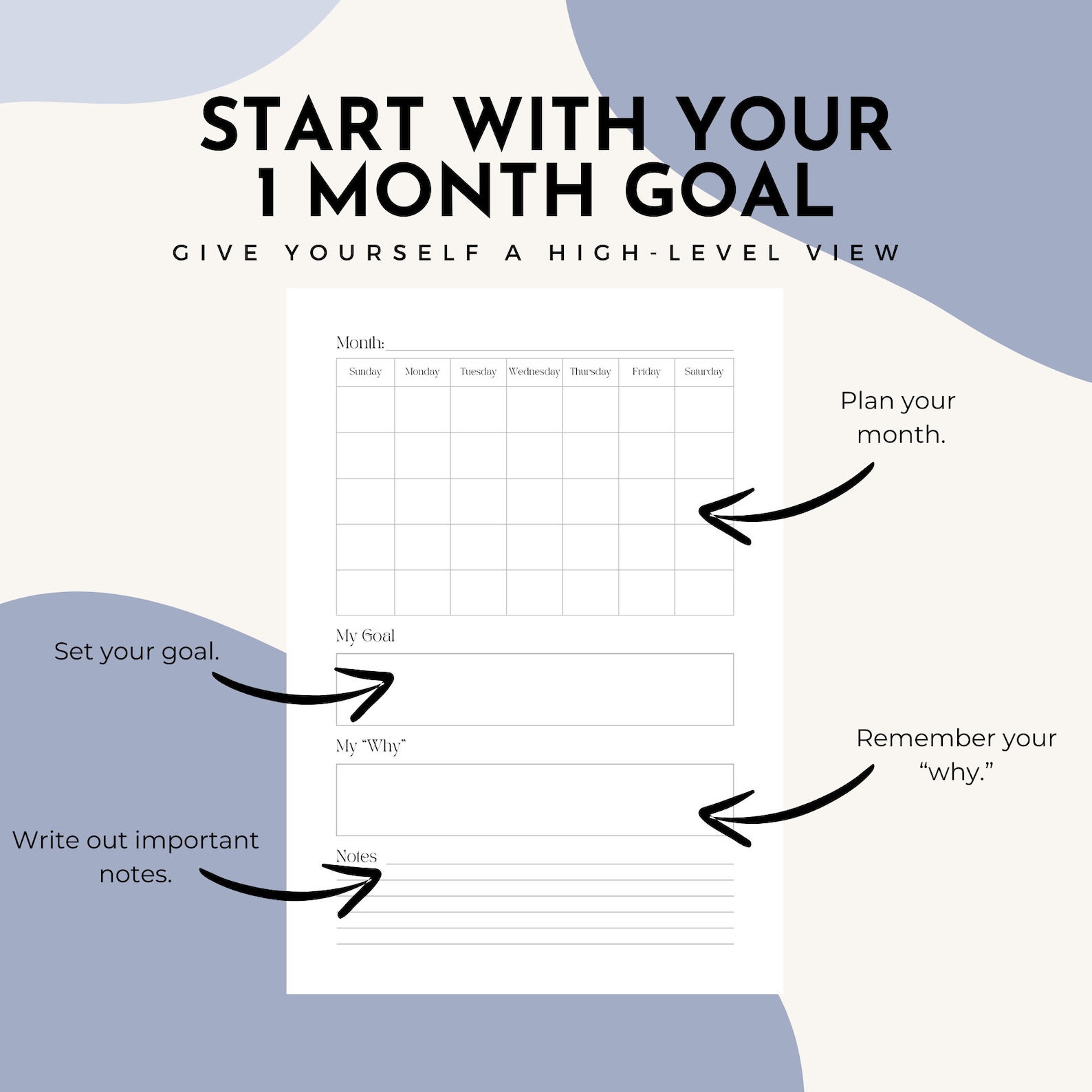 1 Month Goal Setting Focus Planner - Printable PDF (US Letter, A5, A4 ...