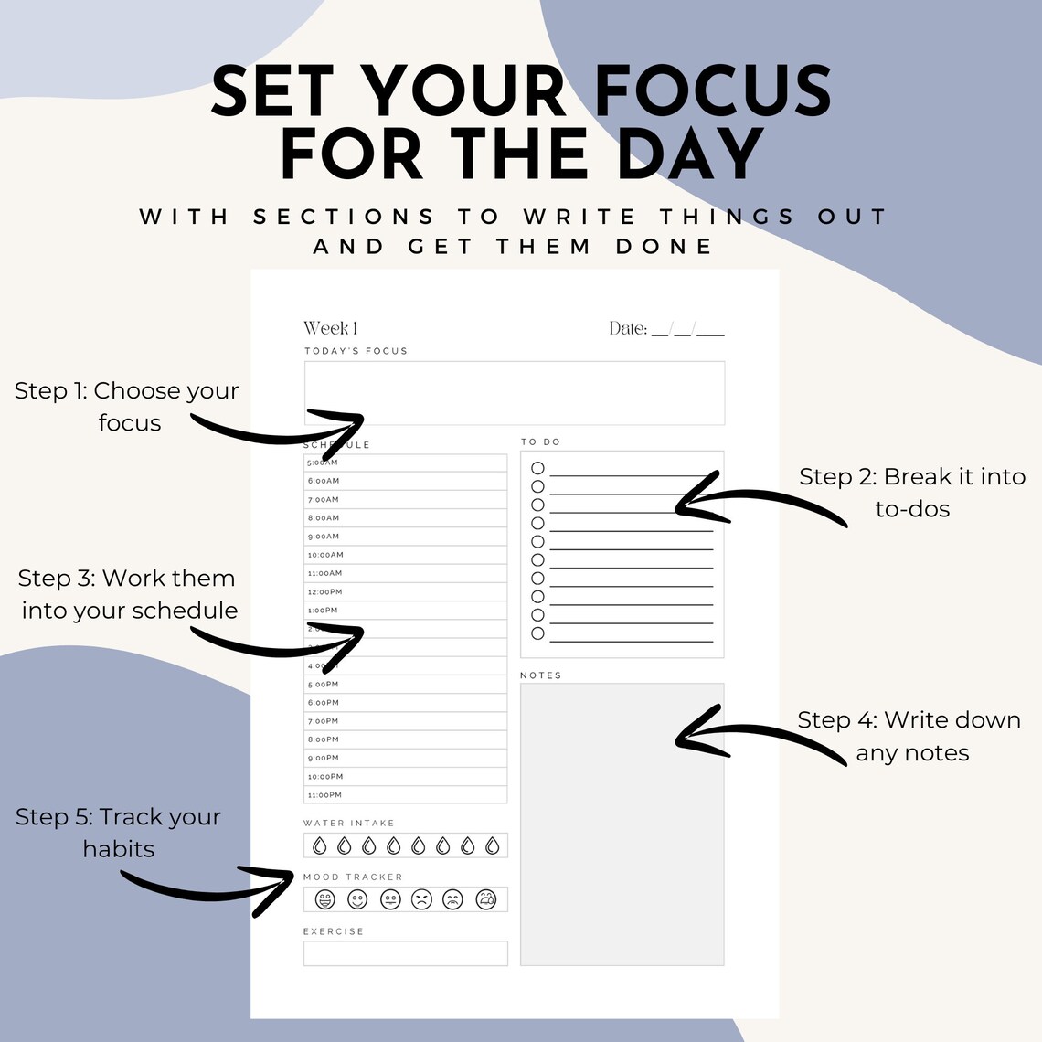 1 Month Goal Setting Focus Planner - Printable PDF (US Letter, A5, A4 ...