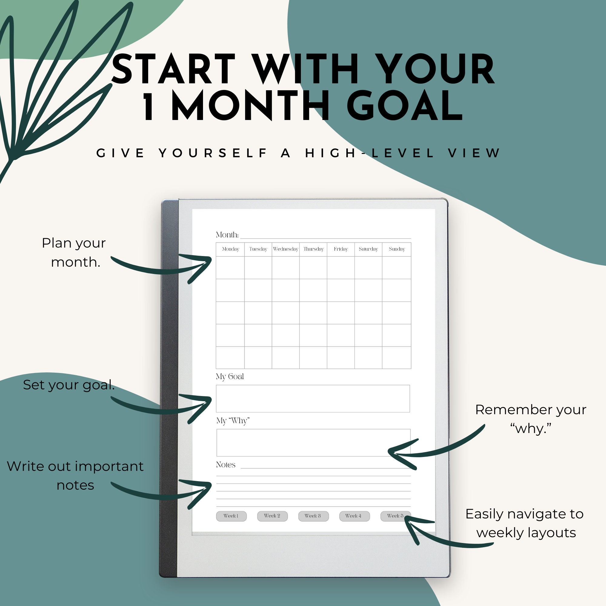 1 Month Goal Setting Focus Planner for Remarkable Tablet (PDF ...