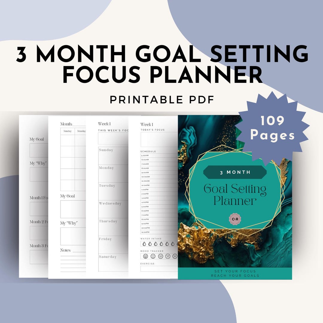 3 Month Goal Setting Focus Planner - Printable PDF (US Letter, A5, A4 ...
