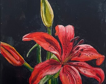 Original Painting of Red Lily in Acrylic - Etsy