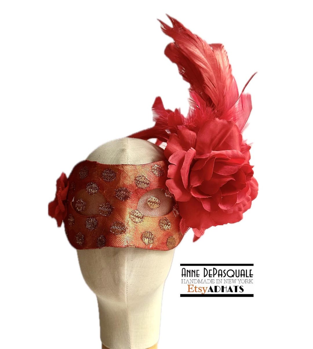 Red Feather Masquerade Mask, Red Party Mask, Handmade, One of a Kind ...