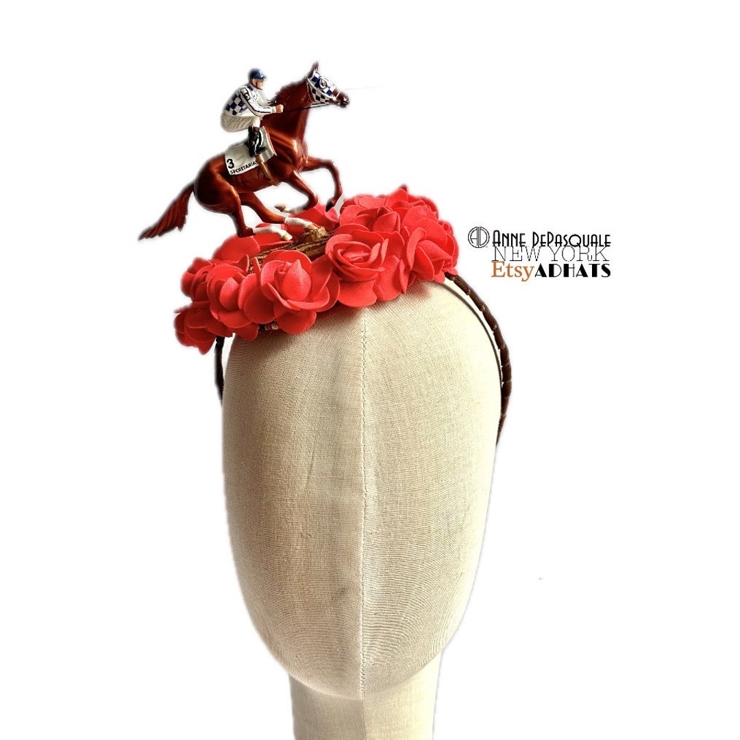 Derby Horse Fascinator, Red Rose Racing Hat, Run for the Roses, Tripple ...