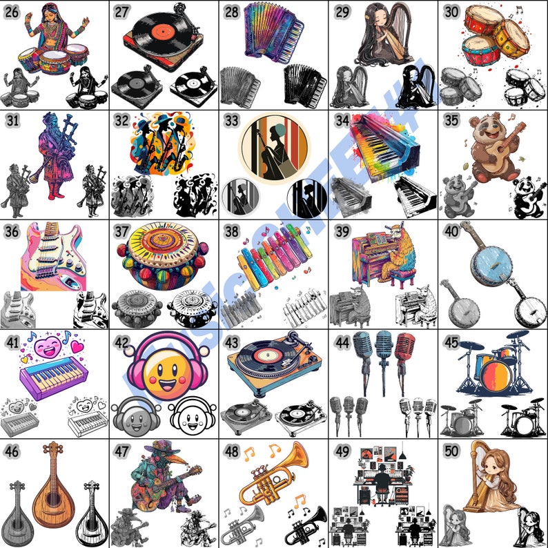 SVG Bundle, 50x, Music Bundle, Png, Pdf, Clipart-datei, Printable Music ...