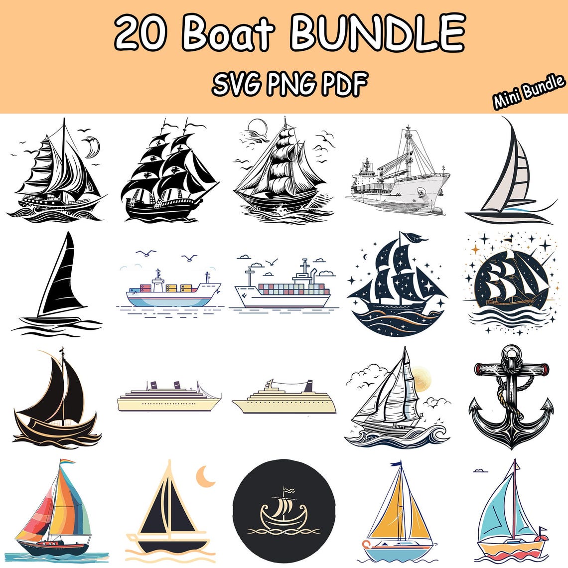 Mini Boat SVG Bundle 47 , 20 Boat Designs in SVG Png Pdf Format, Mini ...
