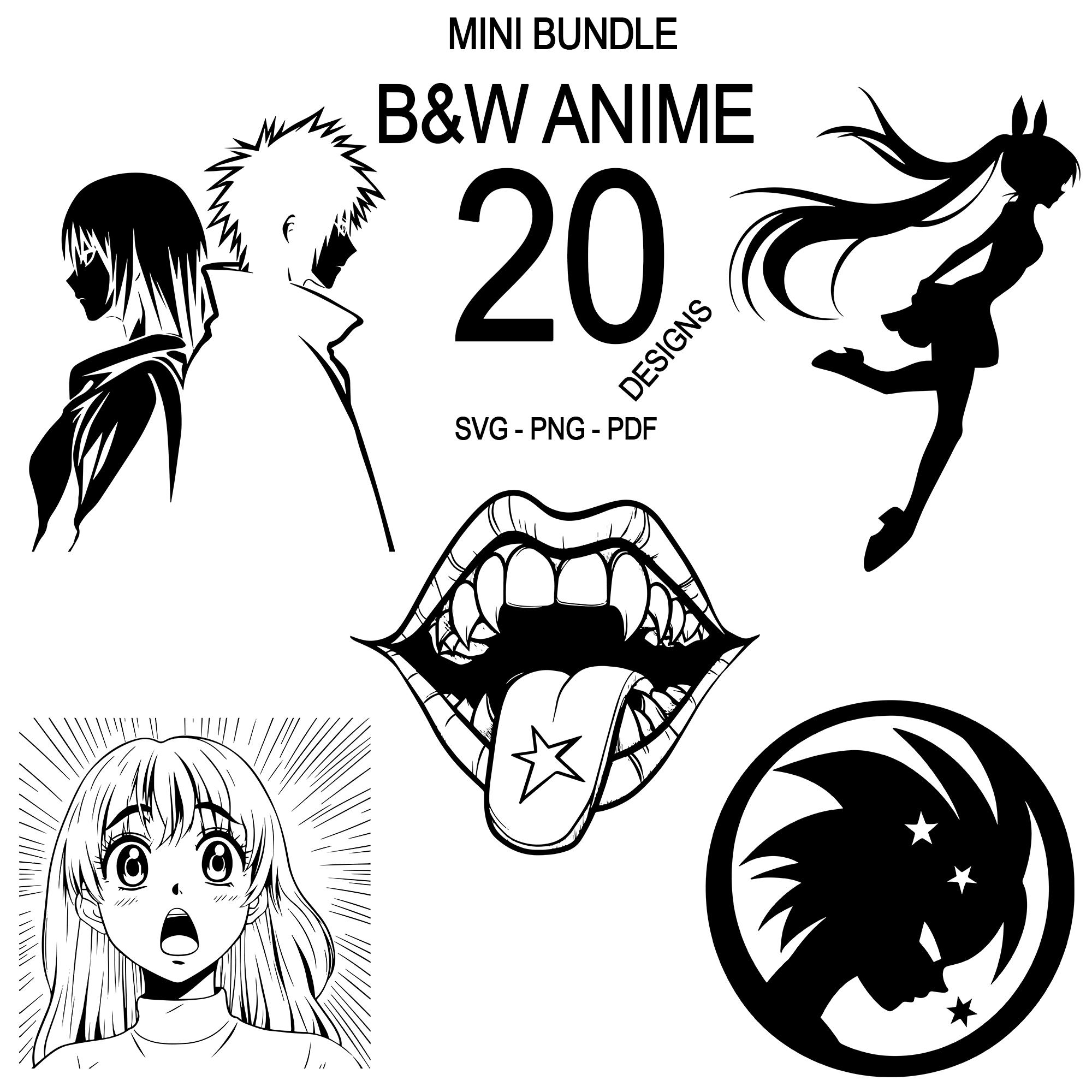 Mini SVG Anime Bundle, 20 Black and White Anime Designs Each in SVG ...