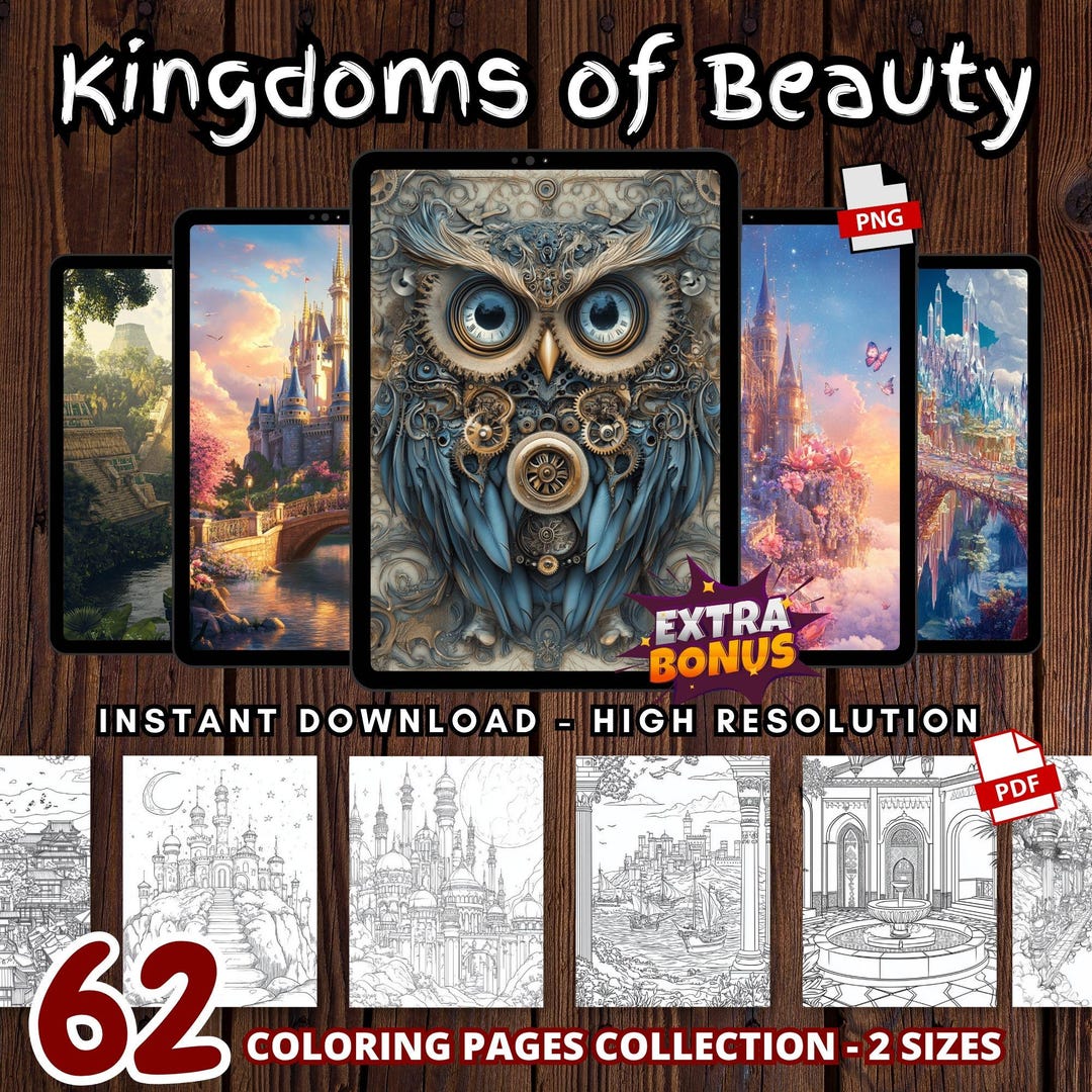 Kingdoms of Beauty Coloring Book Pages, Beautiful B&W Illustrations for ...