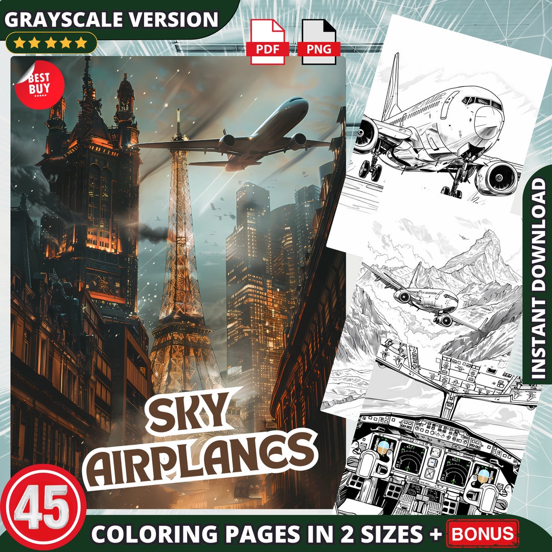 Sky Airplanes Coloring Pages Collection for Adults & Kids PDF PNG in 2 ...