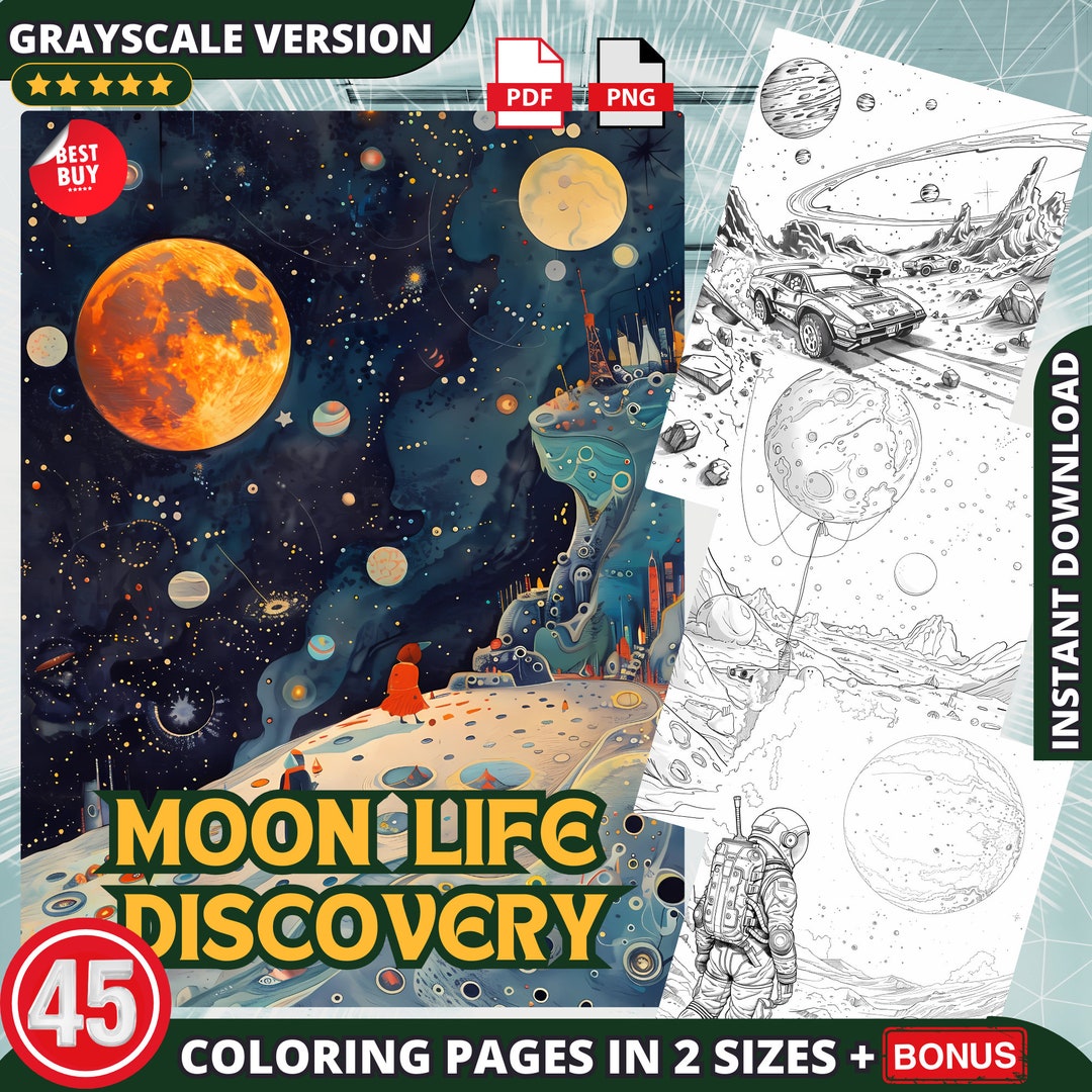 Moon Life Discovery Coloring Pages Collection for Adults & Kids ...