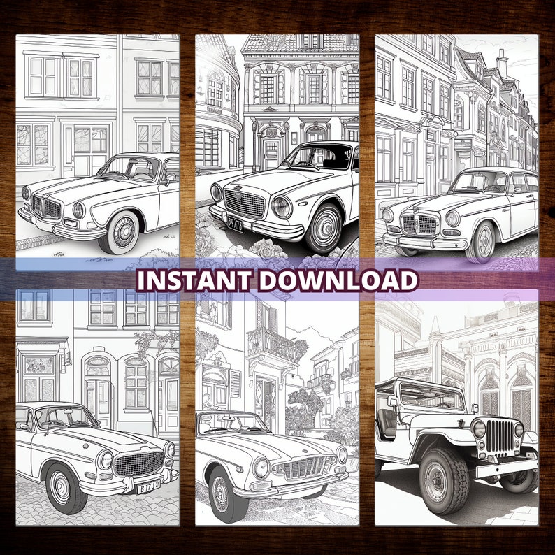 Classic Cars in Cities Coloring Pages Collection, Coloring Book for ...
