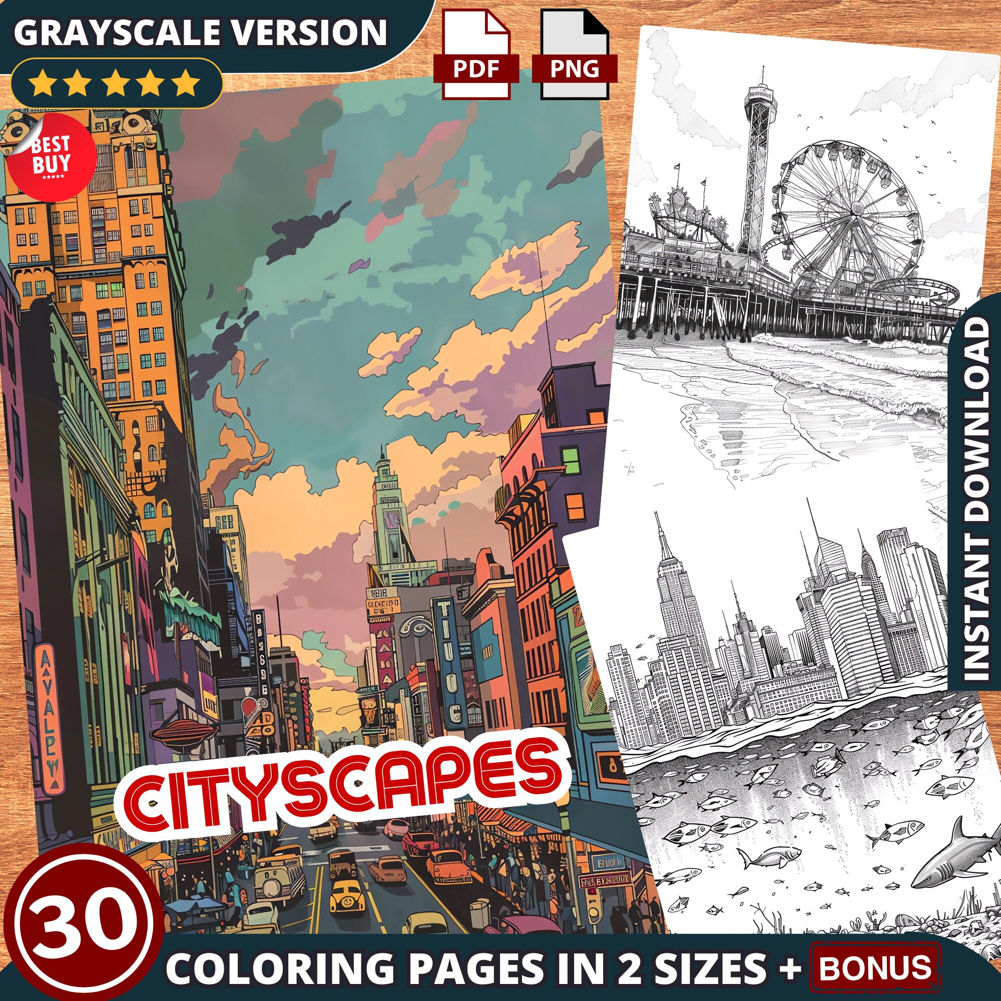 Cityscapes Coloring Pages Collection for Teen & Adults PDF PNG in 2 ...
