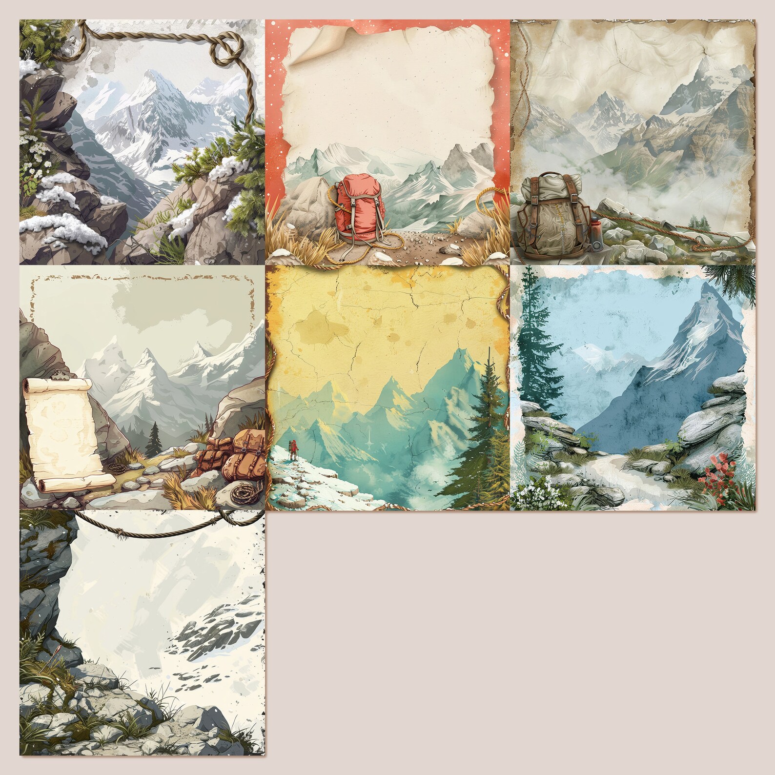 Outdoor Hike Scrapbook Printable Pages | 16 Square Mountain Climb ...