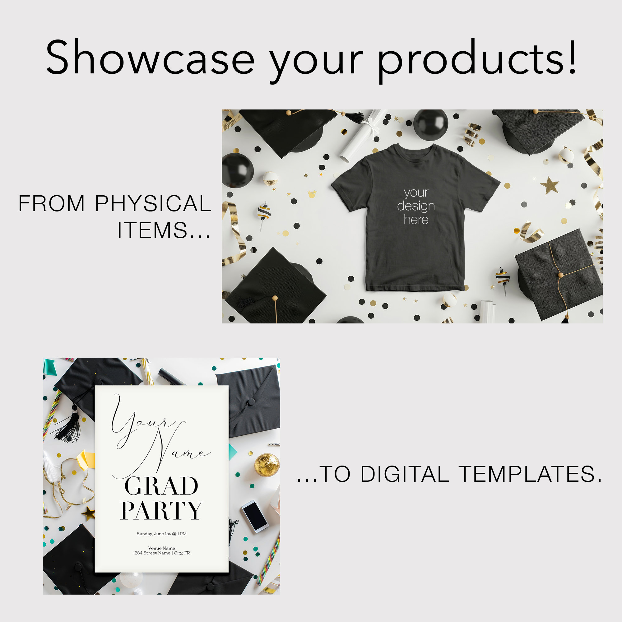 Black Grad Party Flat Lay Mockup Bundle Set of 12 Images - Etsy