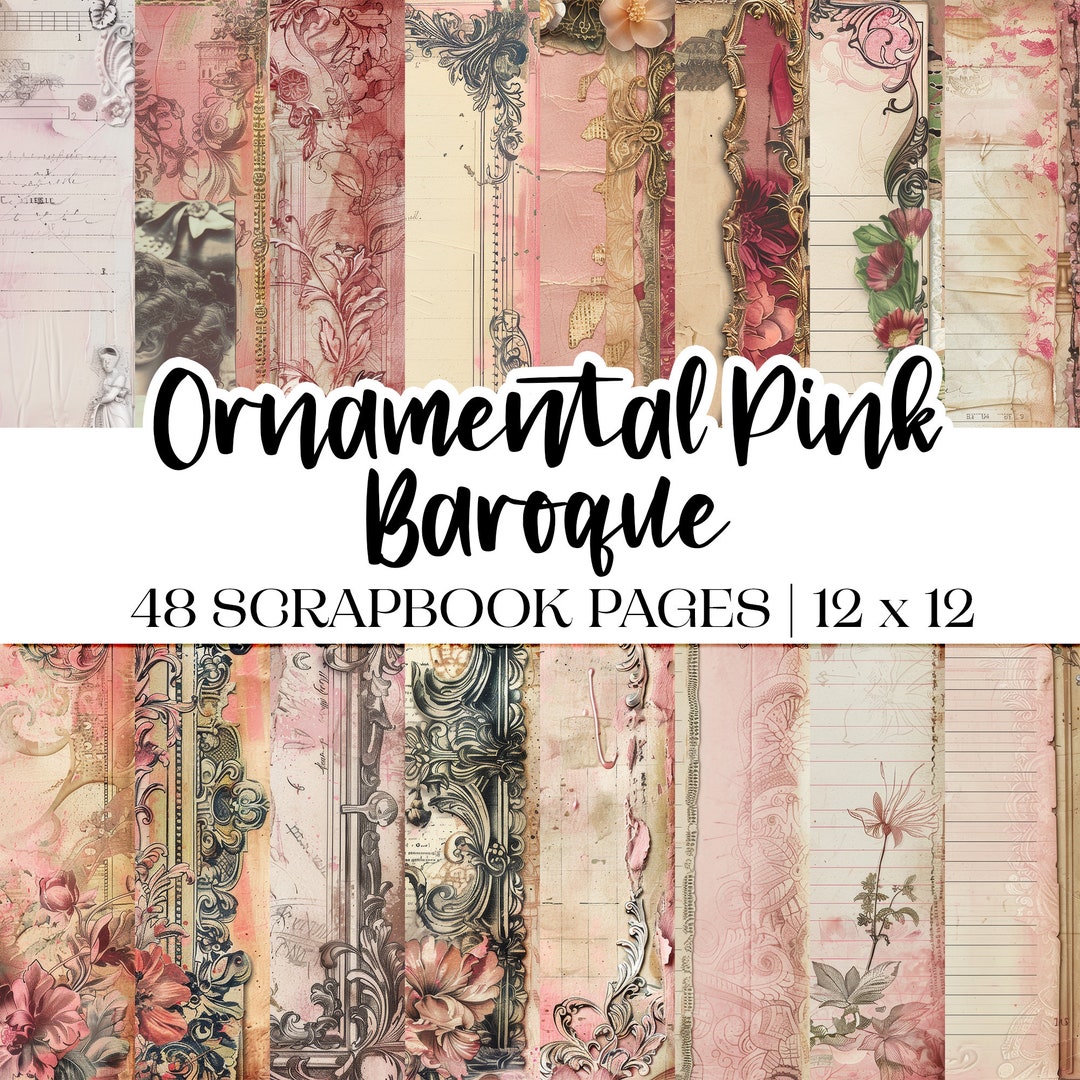 Ornamental Pink Baroque Scrapbook Printable Pages | 48 Square Vintage ...