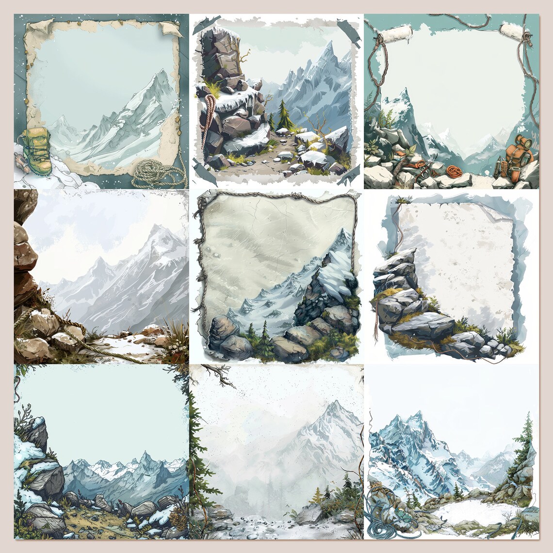 Outdoor Hike Scrapbook Printable Pages | 16 Square Mountain Climb ...