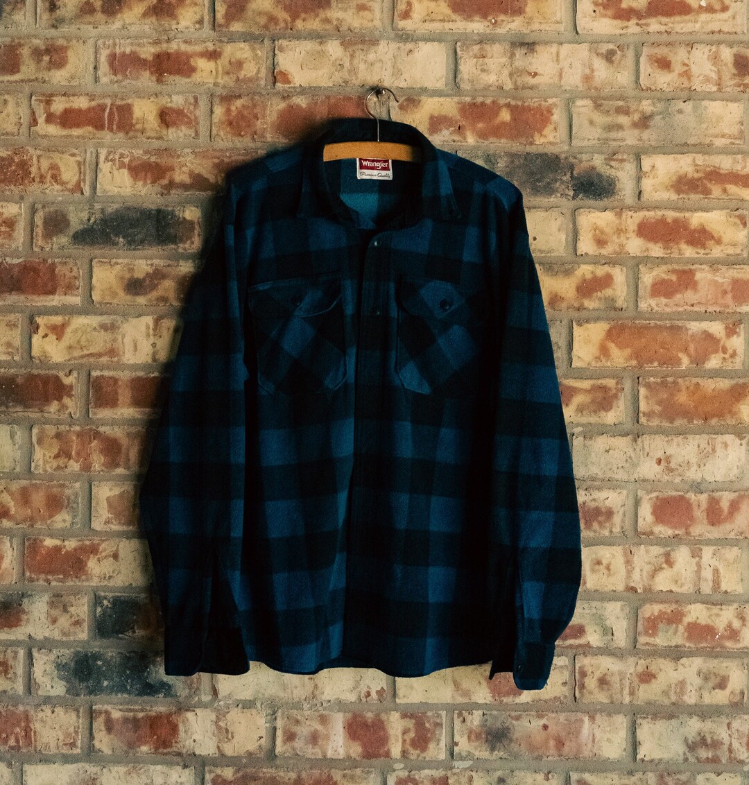 Vintage Men's Blue Flannel Wrangler Fleece Button Down Size M - Etsy