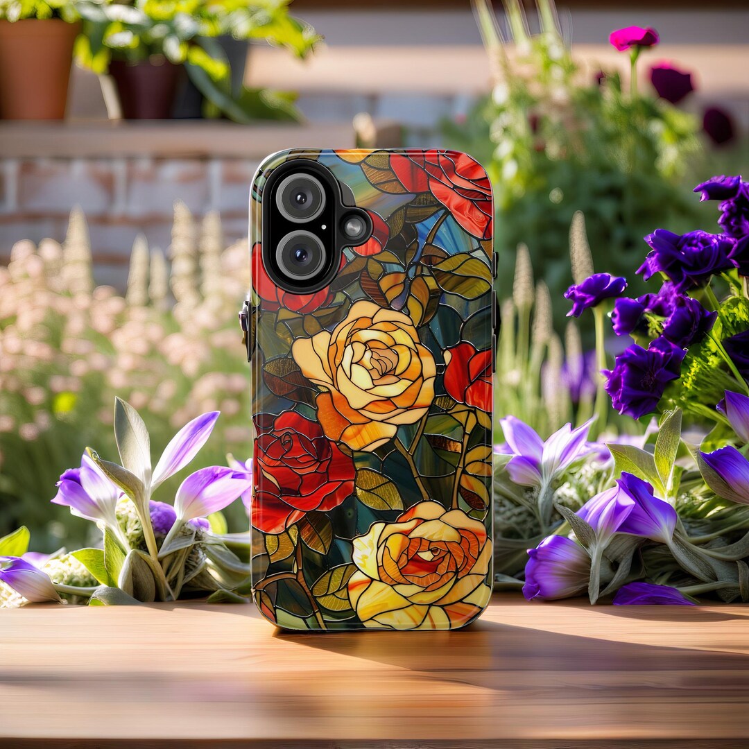 Stained Glass Roses Phone Case for iPhone 17 16 15 14 13 12 11 Pro Max ...