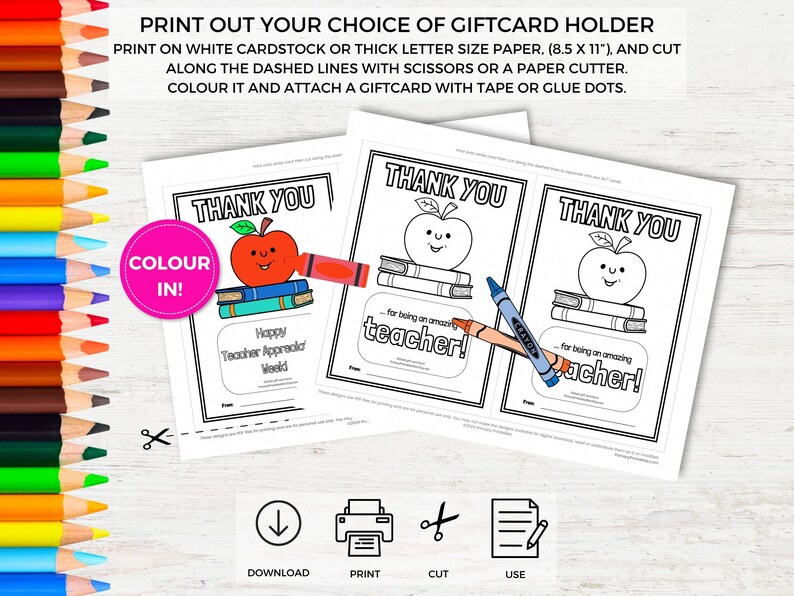 Teacher Appreciation Printable Gift Card Holder, Coloring Printable ...