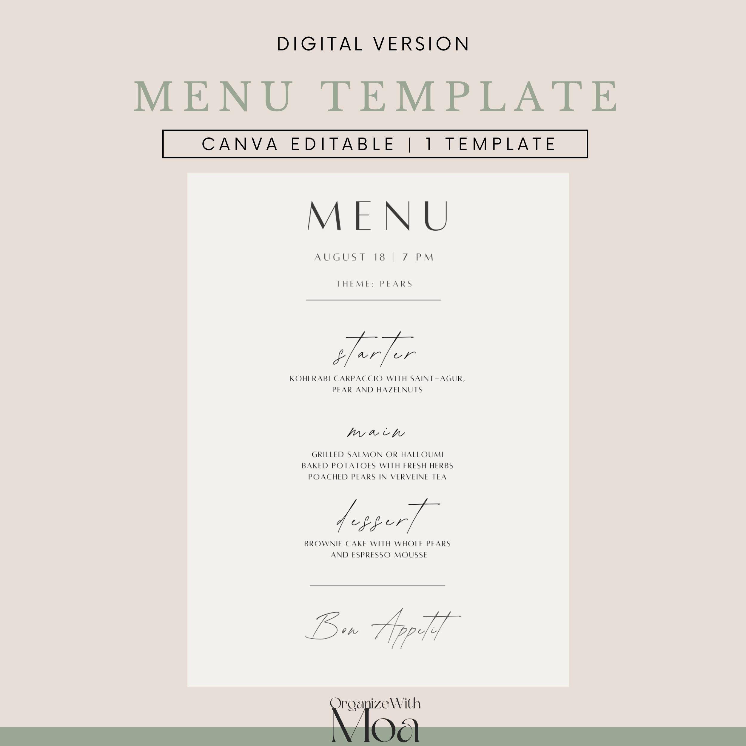 Food Menu Template, Food Menu Design, Food Menu Card, Canva Menu ...