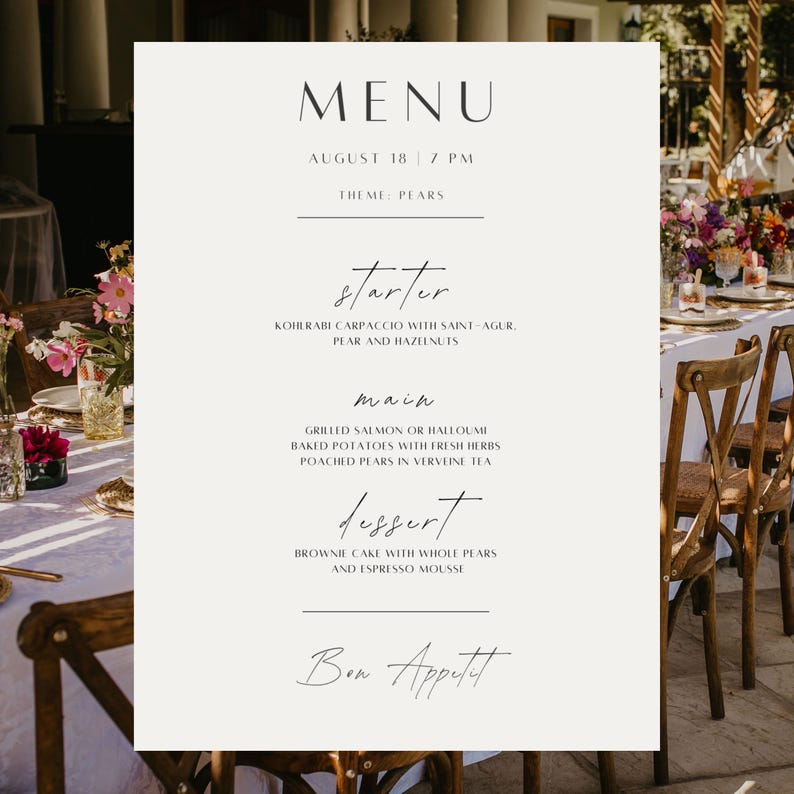 Classic Food Menu Template, DIY Dinner Party, Canva, Minimalist Food ...