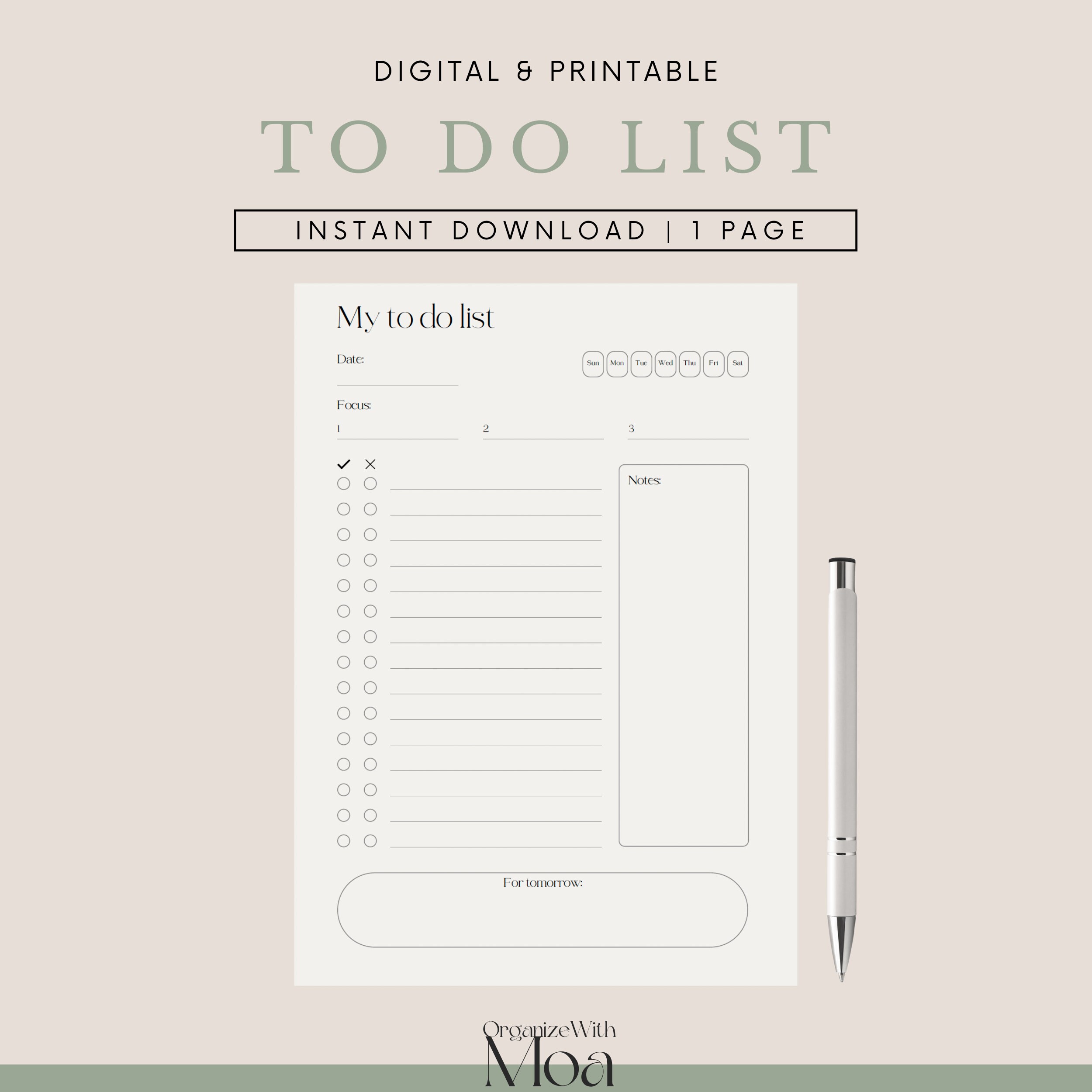 Daily to Do List Printable, Daily Task List Template PDF, Minimal Daily ...