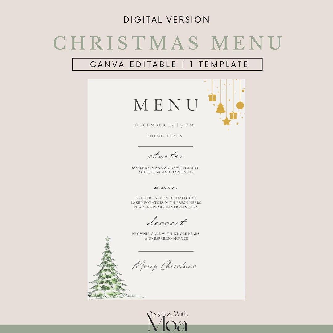 Editable Christmas Menu Template, Holiday Dinner Party, DIY Food Menu ...