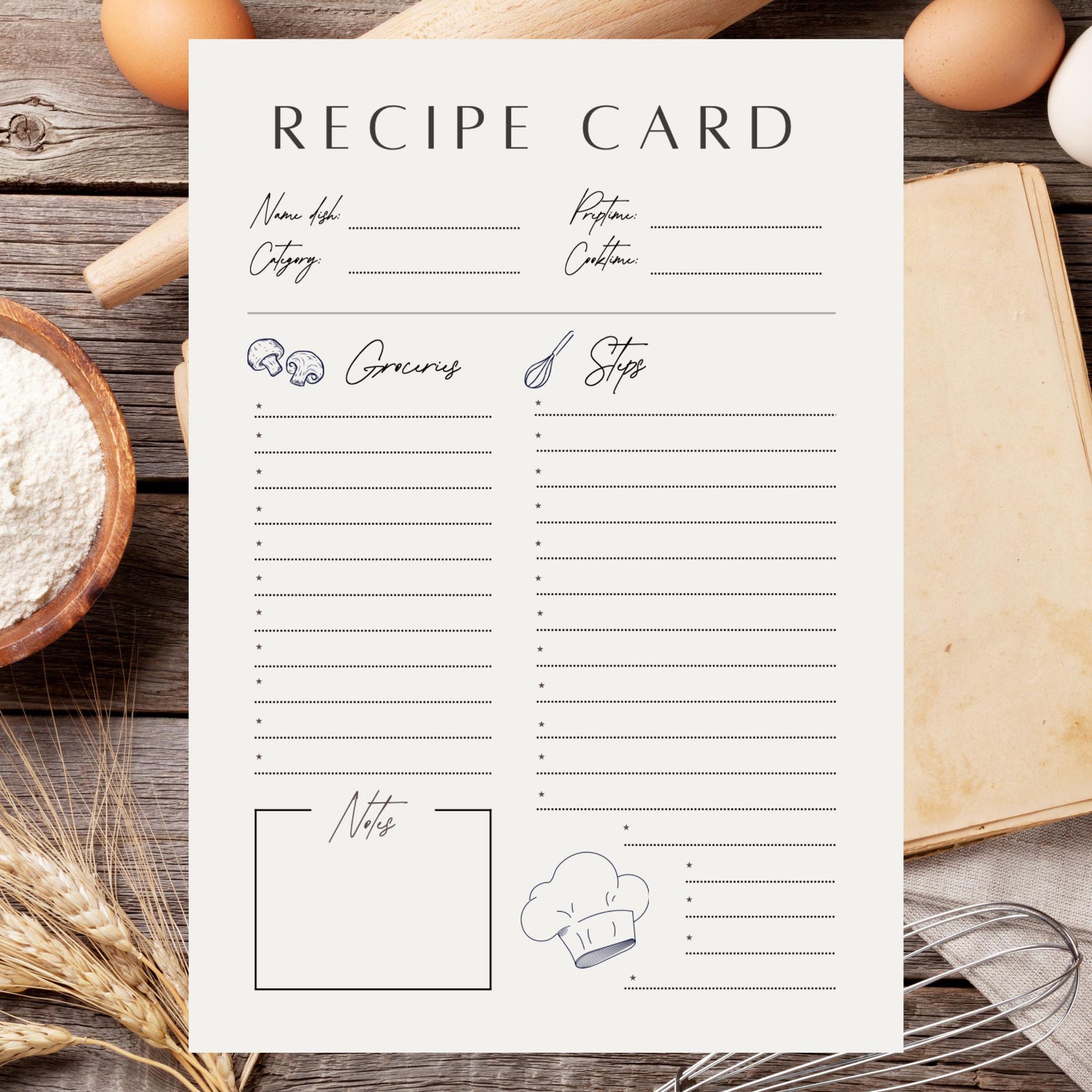 Recipe Card, Recipe Card Template, Recipe Card Download, Digital Recipe ...