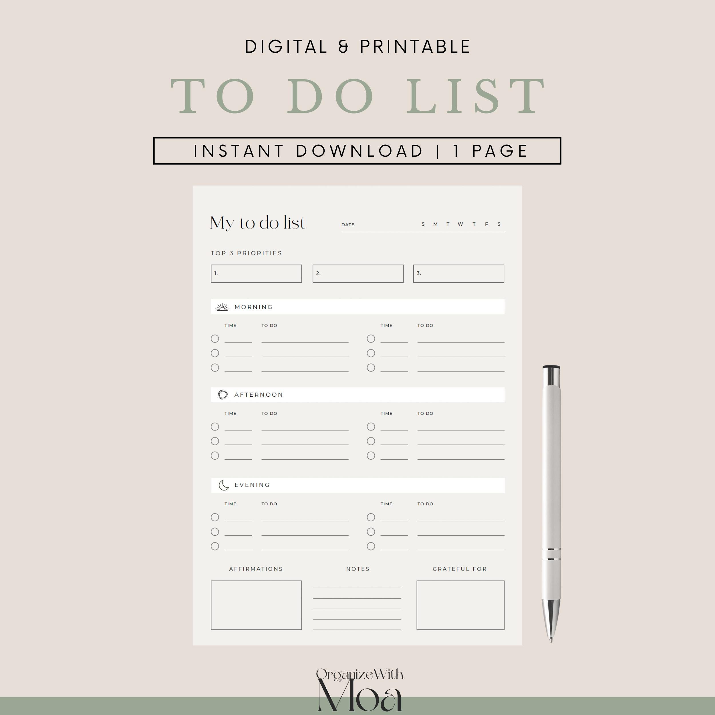 Daily to Do List Printable, Daily Task List Template PDF, Minimal Daily ...