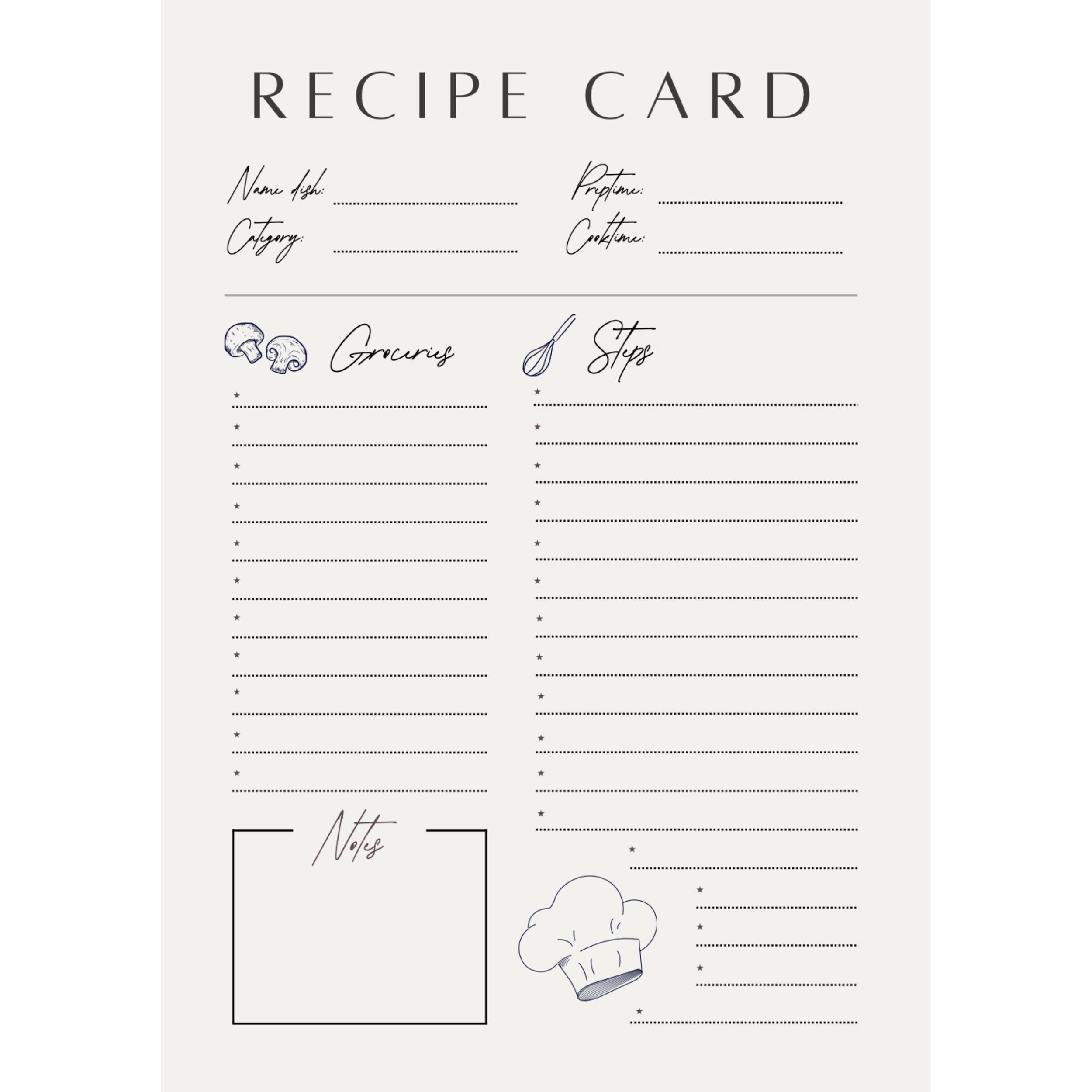 Recipe Card, Recipe Card Template, Recipe Card Download, Digital Recipe ...