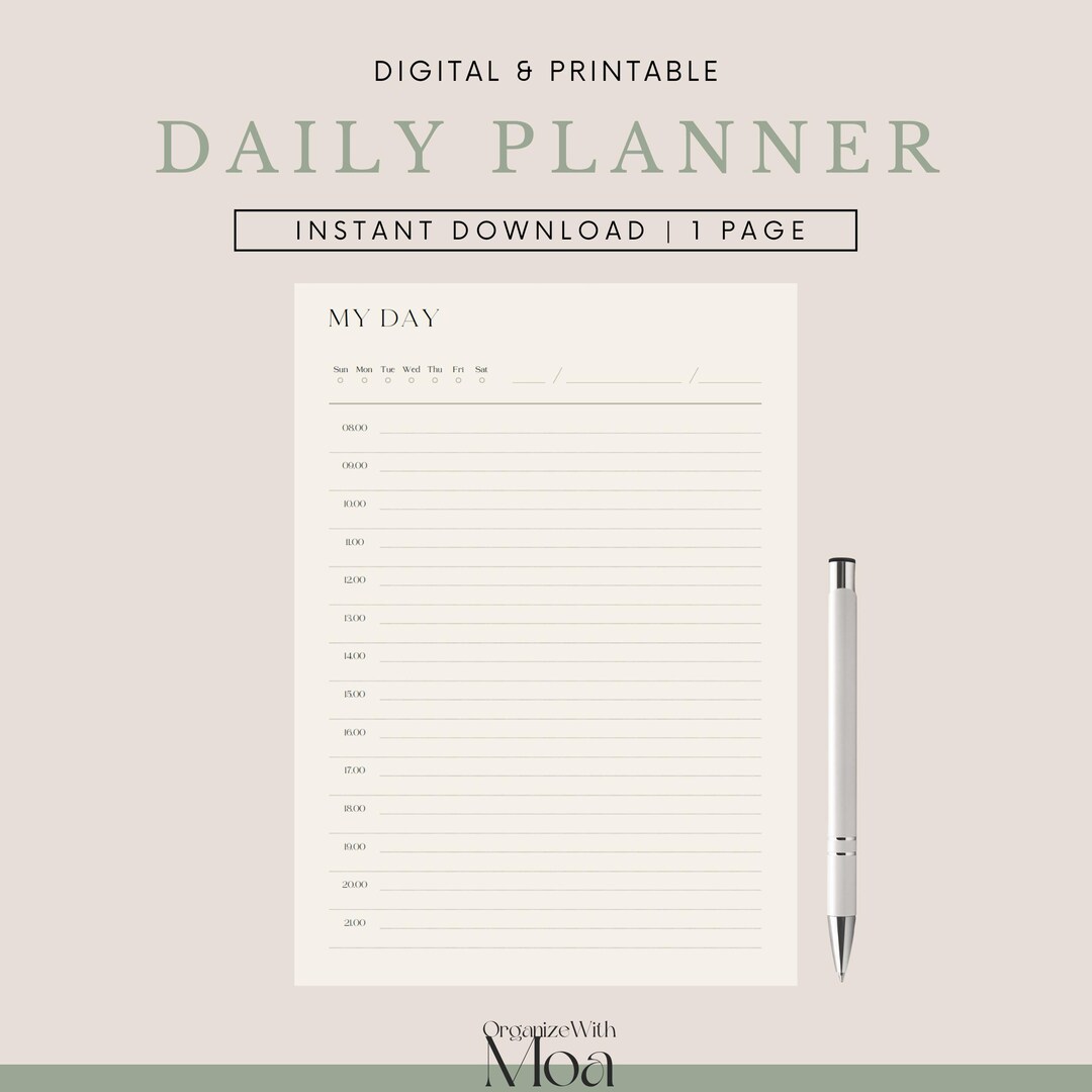 Daily Time Planner Printable, Hourly Planner, 2024 Daily Planner, Daily ...