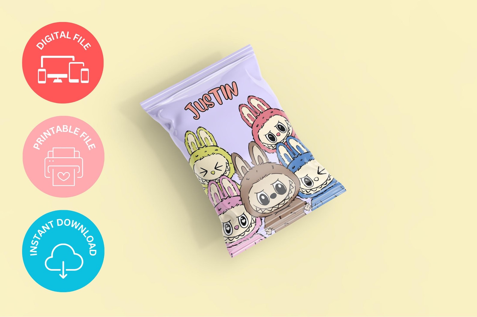 Editable Labubu Chip Bag, Party Favour, Kids Birthday Decor, Instant ...